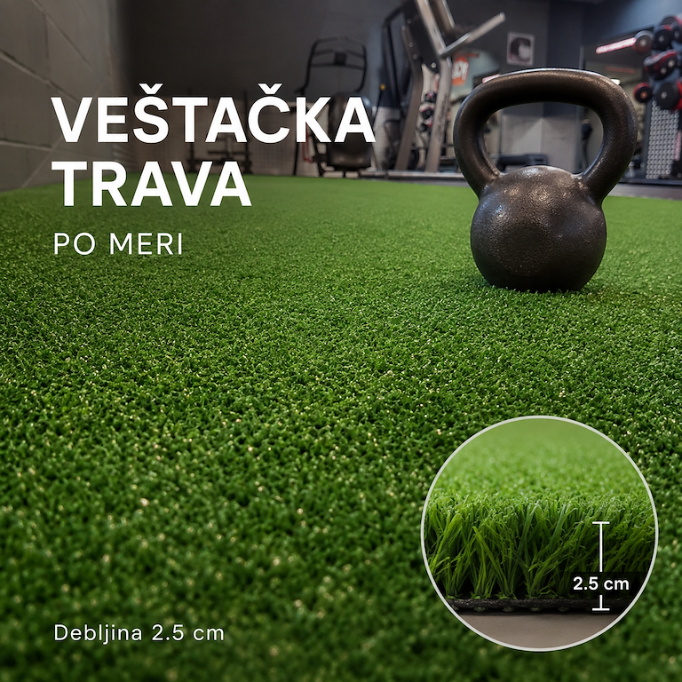 VEŠTAČKA TRAVA ZA TERETANU I FITNES – VISINA 2.5 CM