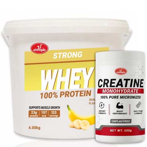 Olympic Strong 100% Whey Protein Banana 4kg + Olympic Creatine Monohydrate 500g
