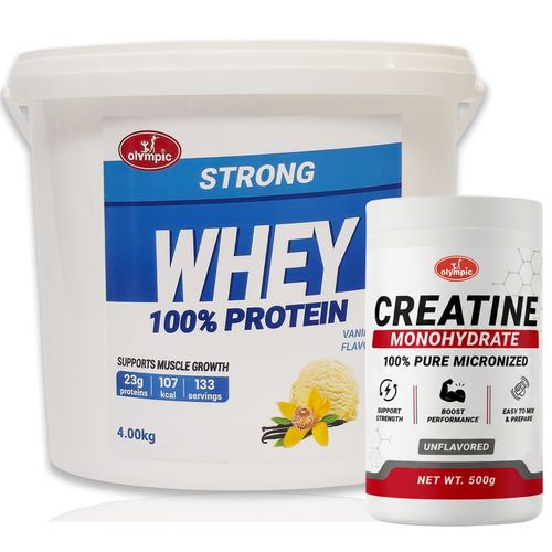 Olympic Strong 100% Whey Protein Vanila 4kg + Olympic Creatine Monohydrate 500g