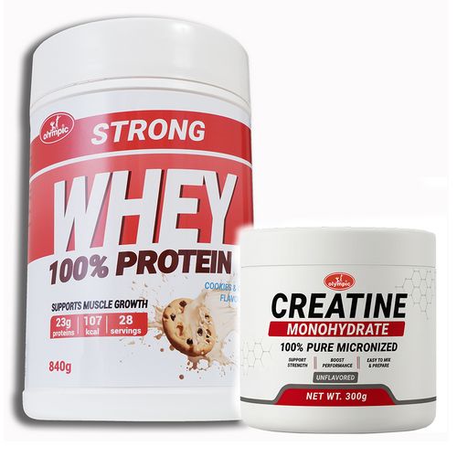 Olympic Strong 100% Whey Protein Cookies & Cream 840g + Olympic Creatine Monohydrate 300g