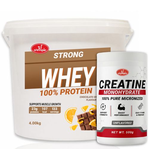 Olympic Strong 100% Whey Protein Čoko-Oranž 4kg + Olympic Creatine Monohydrate 500g