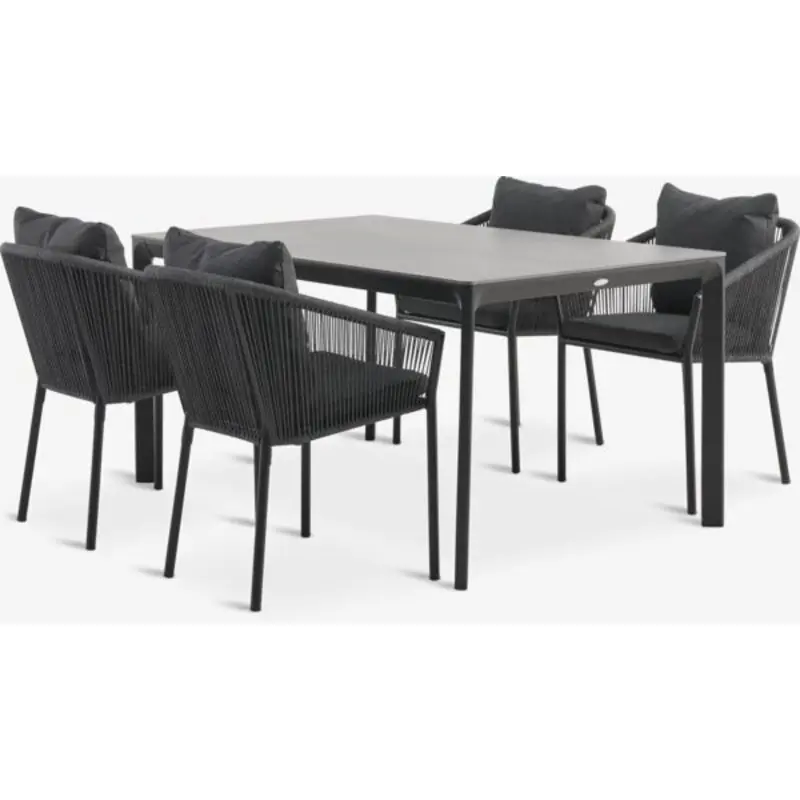 Baštenska garnitura D150 sto + 4 stolice, sivi aluminijum i keramika