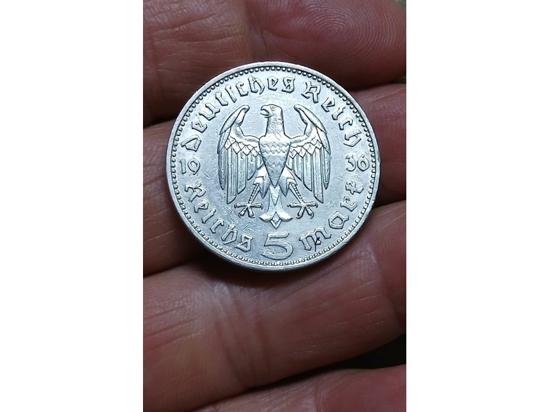 KO 260 - Nemačka - 5 rm 1936 J - srebro 13,8 g - opis -
