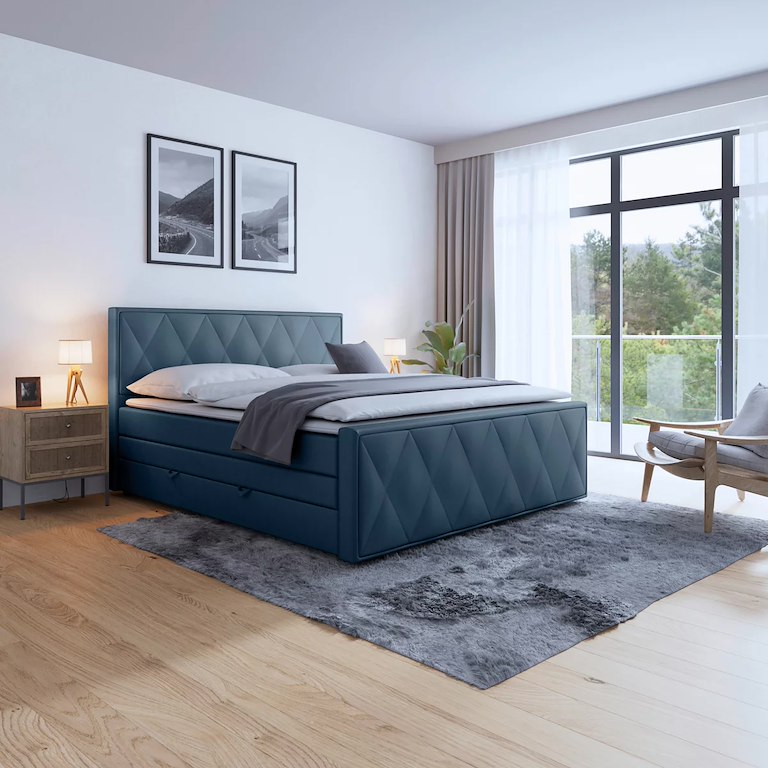 BOXSPRING KREVET 180/200 cm plava