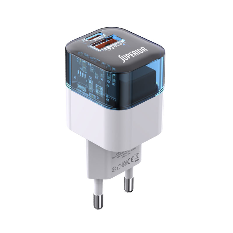 PUNJAČ BEZ KABLA SUPERIOR SU-P105 30W SUPER FAST USB-A + USB-C BELI P1219 *TH