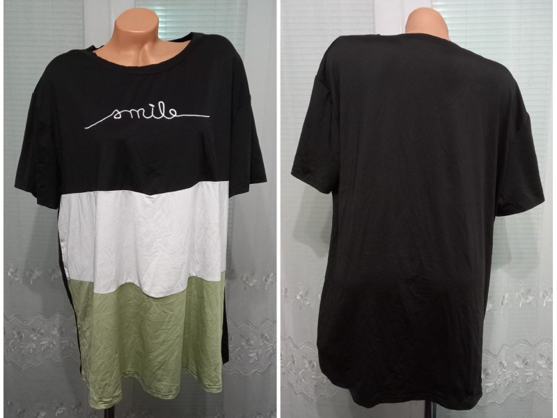 *SHEIN* efektna trobojna majica sa vezom "Smile" 2XL-52