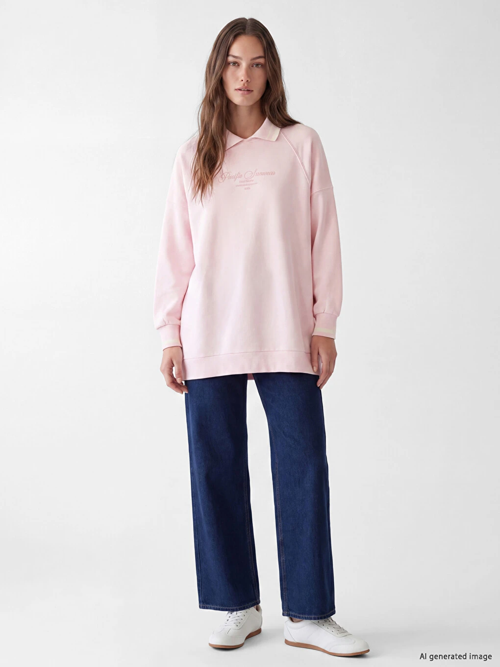 LCW Modest Ženska Dukserica Tunika Sa Polo Kragnom, Oversize Kroja