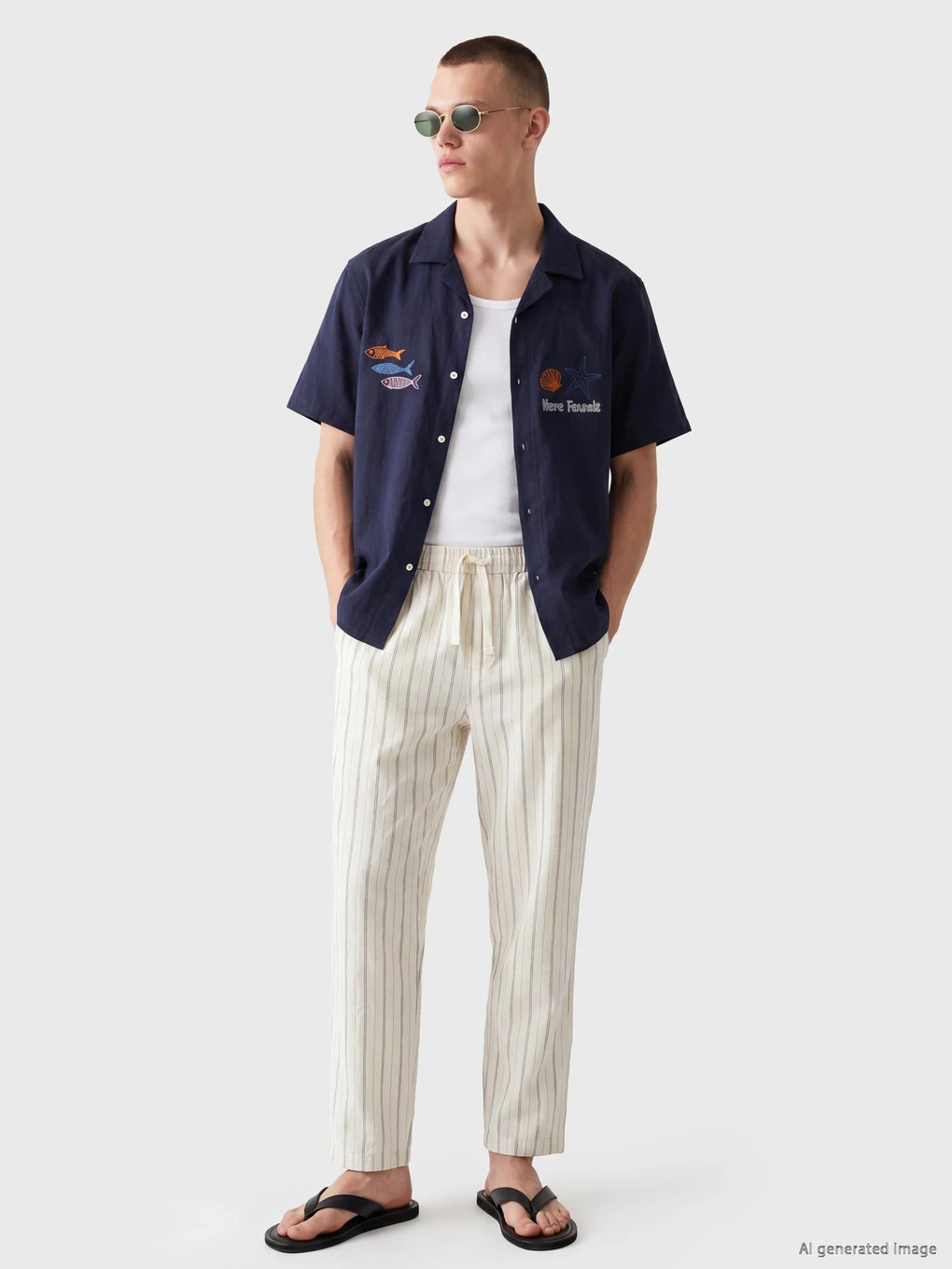 XSIDE Opušteni Kroj Prugaste Muške Pantalone Od Mešavine Lana
