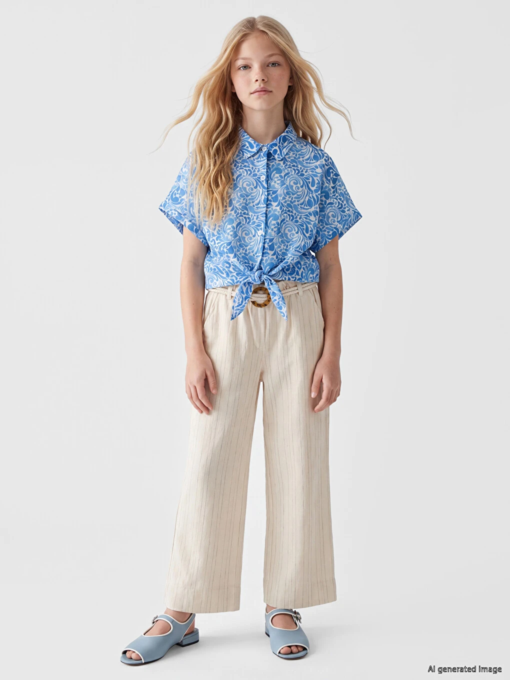 LCW Kids Prugaste Široke Pantalone Za Devojčice Sa Kaišem