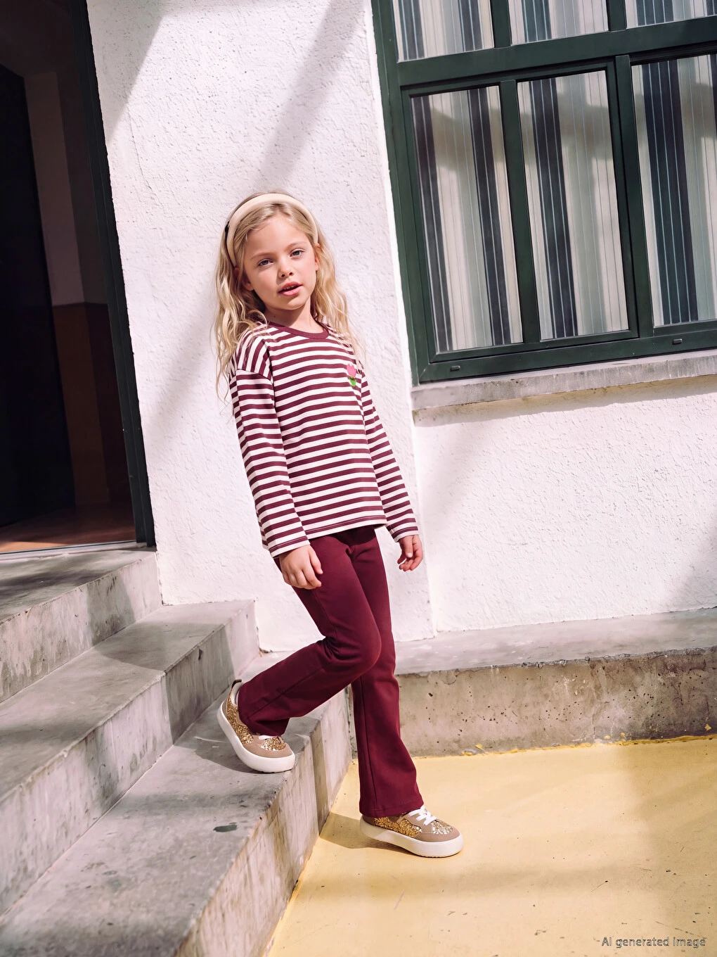 LCW Kids Majica Sa Okruglim Izrezom, Prugasta, Sa Vezom Za Devojčice