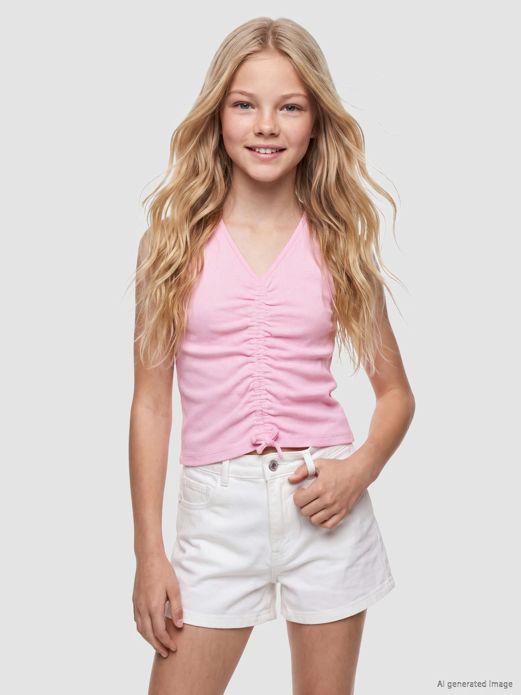 LCW Kids Rebrasta V Izrez Nabrana Top Majica Za Devojčice