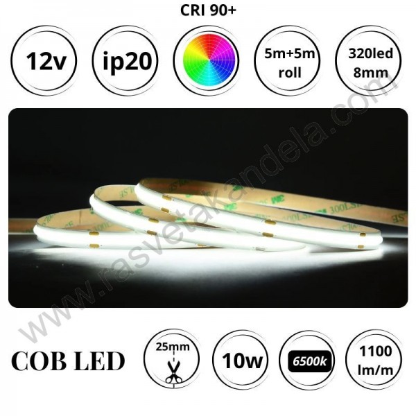 Led traka COB LED 10W 6500K 320d 12V IP20 10m Flexy