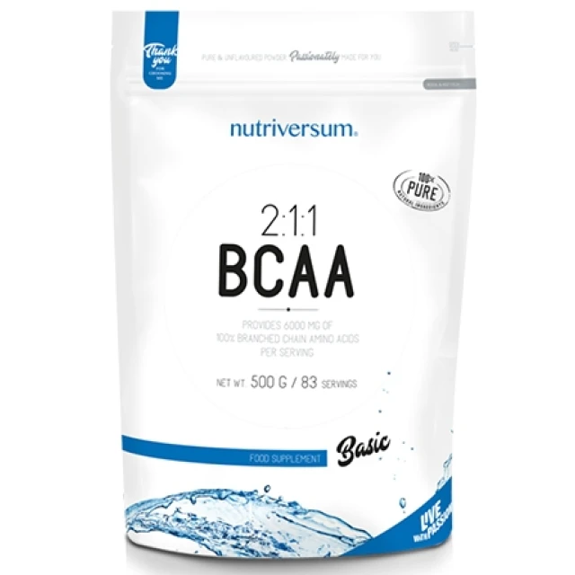 NUTRIVERSUM BCAA 2:1:1 BASIC 500 g – 6000 mg BCAA aminokiselina po porciji, bez ukusa