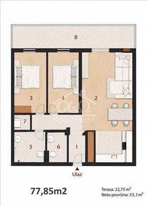 Stan sa dve spavaće sobe i terasom 23m2 u novograd