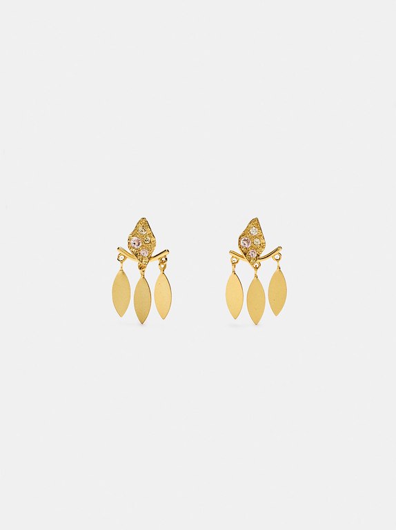 PETAL EARRINGS WITH STONES GOLD PLATED 18K - 925 STERLING SILVER