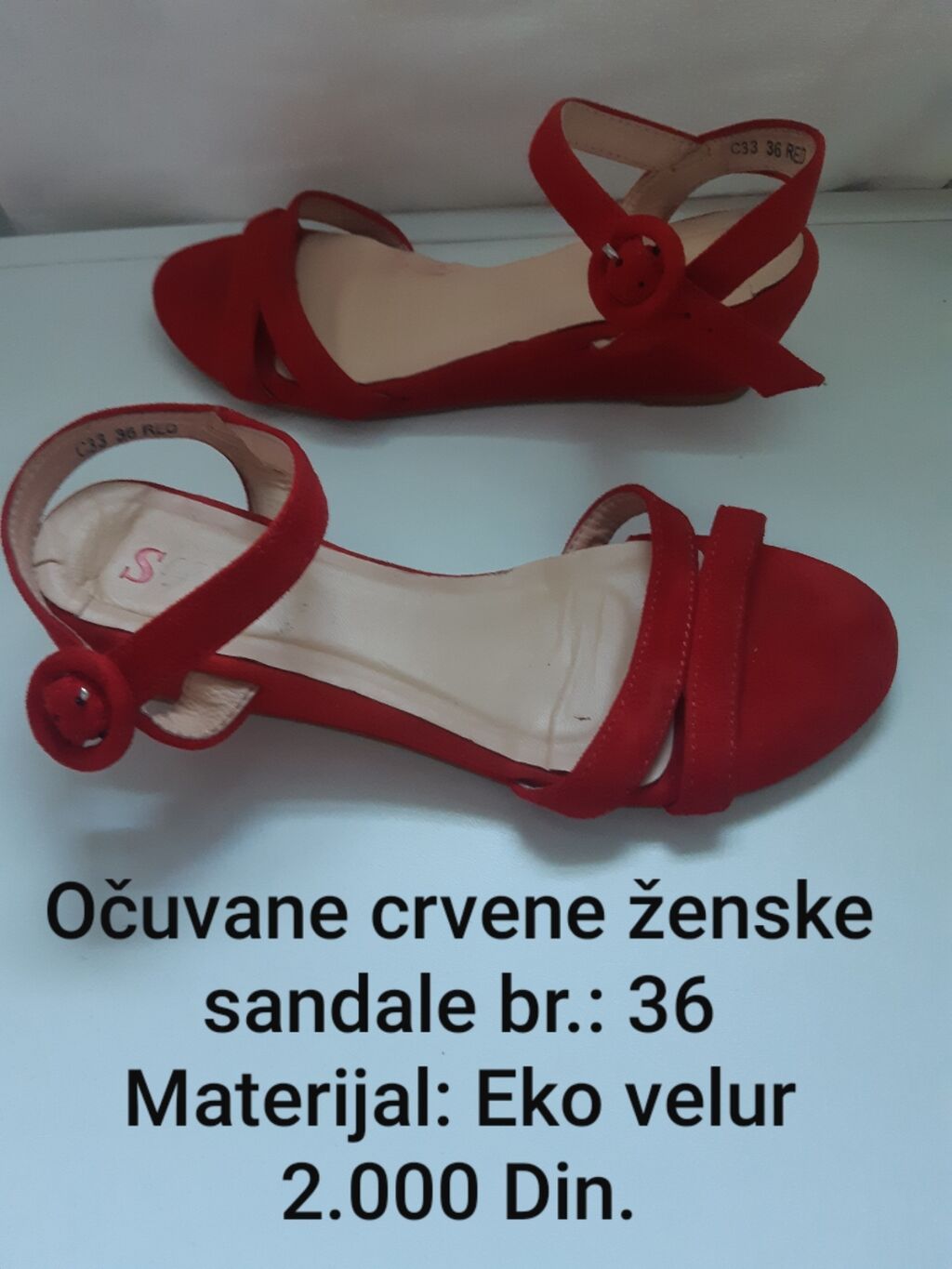 Crvene ženske sandale, br. 36 Materijal: eko velur Model sa
