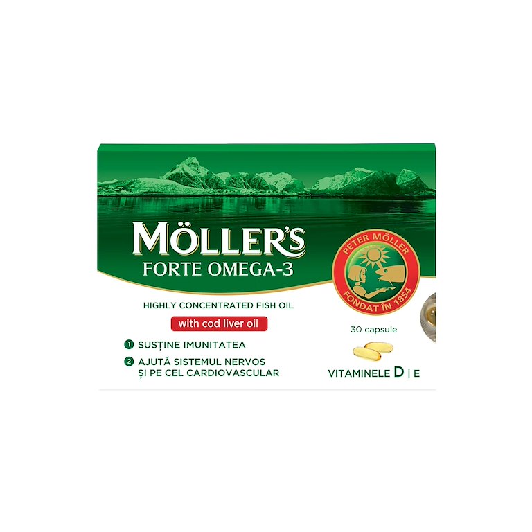 Möller's Forte Omega-3 30 Kapsula; Riblje Ulje i Ulje Jetre Bakalara sa Vitaminom D i E