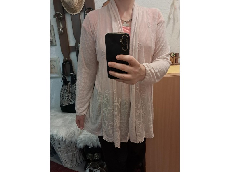 PUDER ROZE KARDIGAN SA ČIPKOM, L/XL