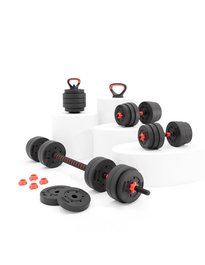 KSIX BMANC01N50 SET Tegova 50KG, DISKOVI, BUČICE, ŠIPKA, KETLBEL, CRNI