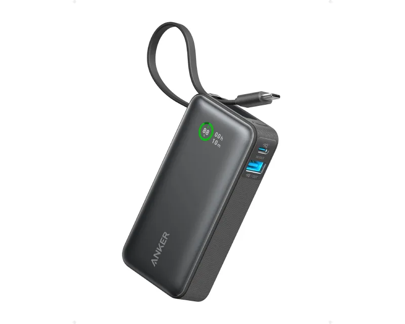 ANKER Nano 10000mAh, 30W, sa ugrađenim USB-C kablom, Power Bank crni