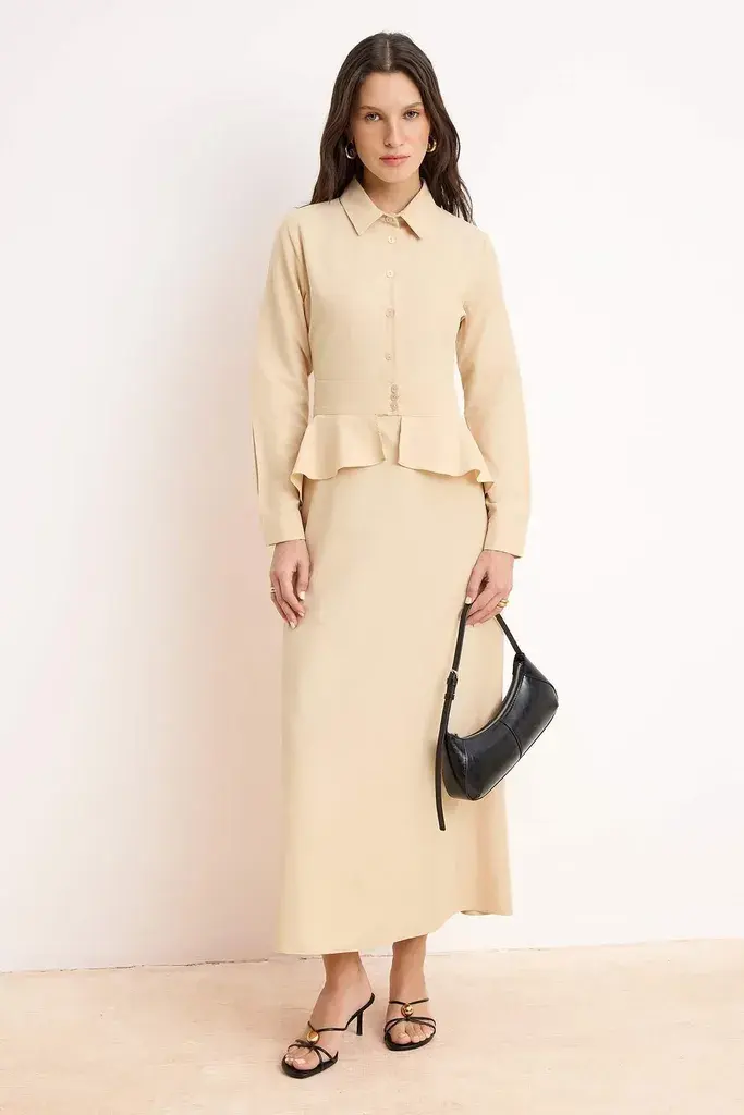 Trendyol Modest Ženska haljina Tctss26Eb00006, Bež