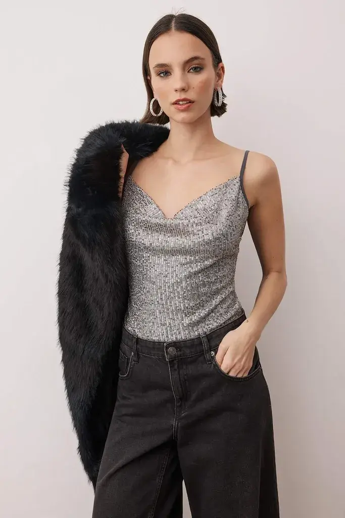Trendyol Milla ženski bodi model Tpraw26Bd00030, antracit-siva