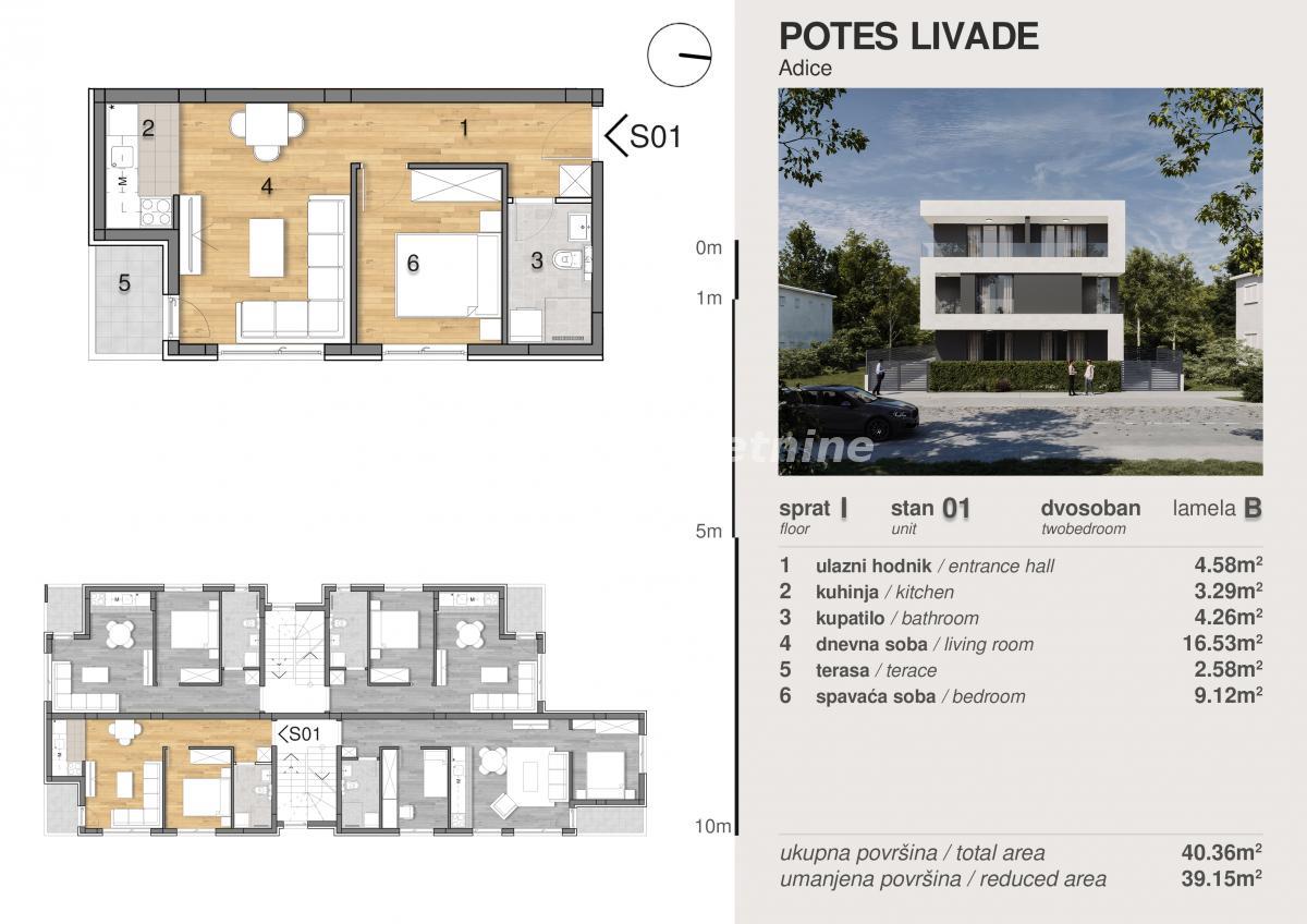 Jednoiposoban stan na prodaju, Adice, Novi Sad, 39.16m², 88.736 €