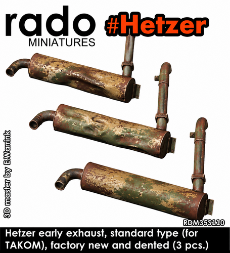 NEW! Rado Miniatures 35S110 Hetzer - 3D-Printed Early Exhaust Factory New and Dented (3 pcs / for Takom Kits)