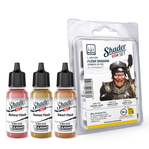 AMMO of Mig Jimenez A.MIG 7332 SHADER Set Flesh Shadow Matt Paint Set