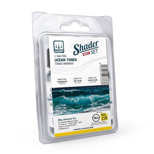 AMMO of Mig Jimenez A.MIG 7333 SHADER Set Ocean Tones Matt Paint Set