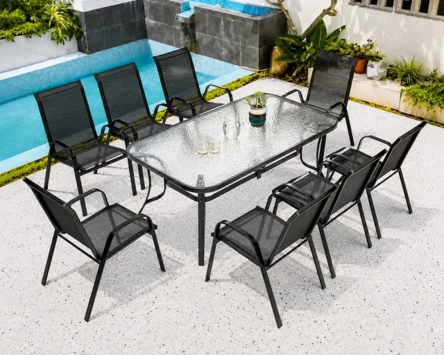 Garden sto sa 8 stolica set - kaljeno staklo