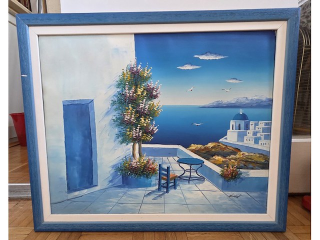 Umetnička Slika Ulje na Platnu - Santorini, Grčka