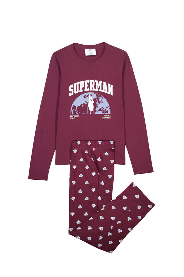 Bordo pamučna duga pidžama Superman