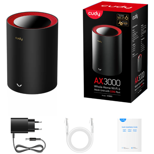 Cudy M3000 1-pack 2.0, AX3000 2.5G Mesh Wi-Fi 6 System White,4-Stream Dual-Band,2402 Mbps + 574 Mbps