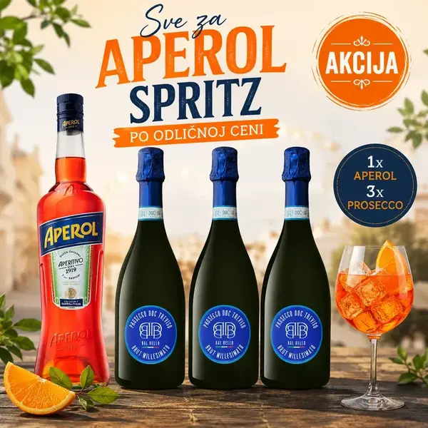 Sve za APEROL SPRITZ Aperol 1l + 3 Prosecca