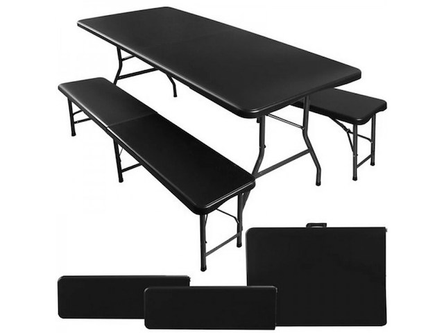 Gardlov Sklopivi Baštenski Sto sa Klupama 180cm, Crni