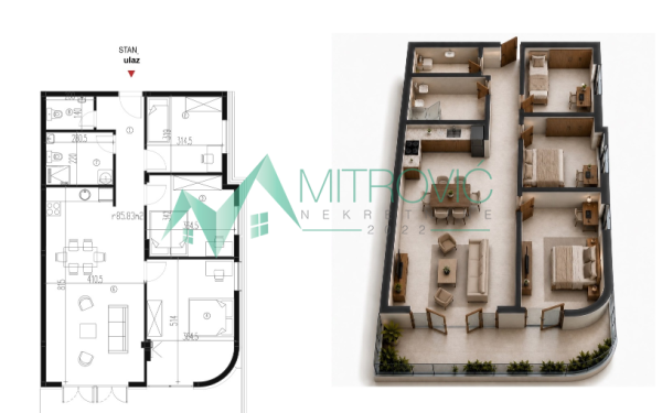 Troiposoban stan na prodaju, 79m2, 158.700€