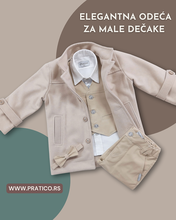 Bež/beli komplet za male dečake sa kaputom
