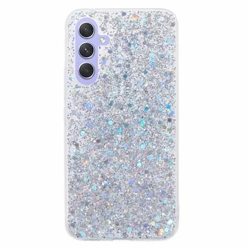 SAMSUNG GALAXY A55 GLITTER FLAKES TPU MASKA - SREBRNA