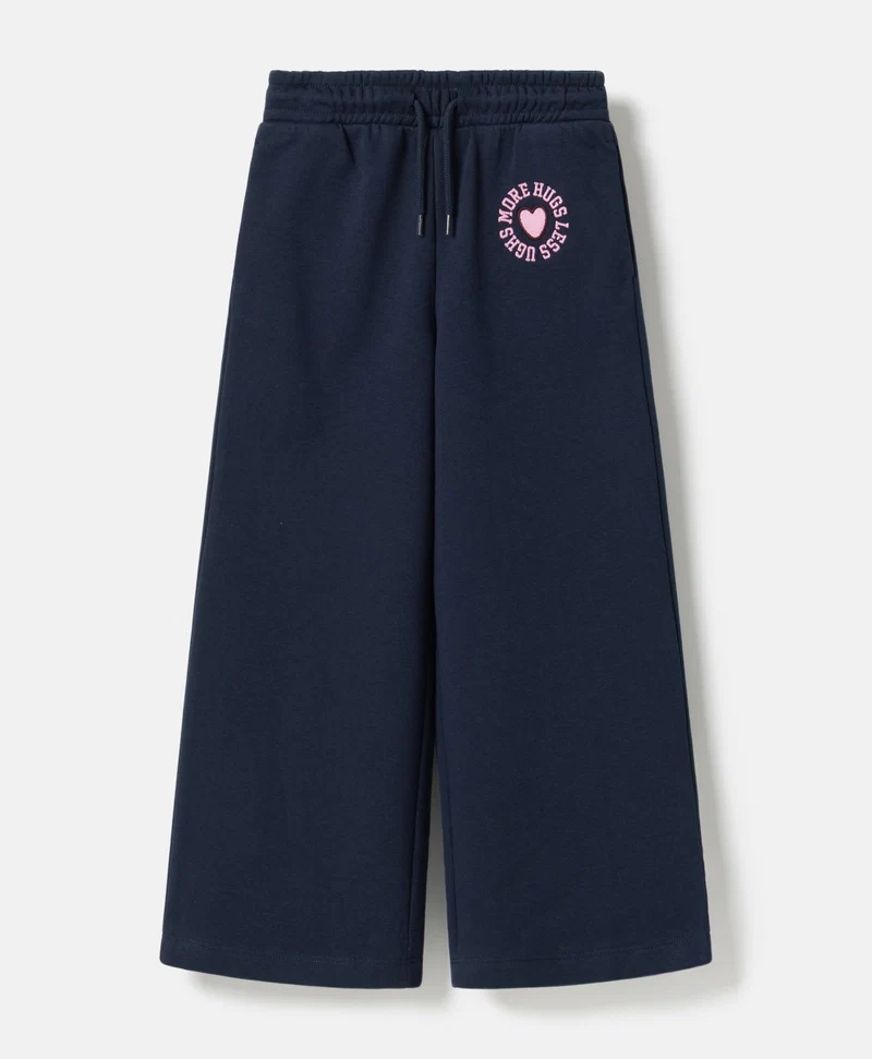 Sportske pantalone za devojčice sa širokim nogavicama, 100% pamuk