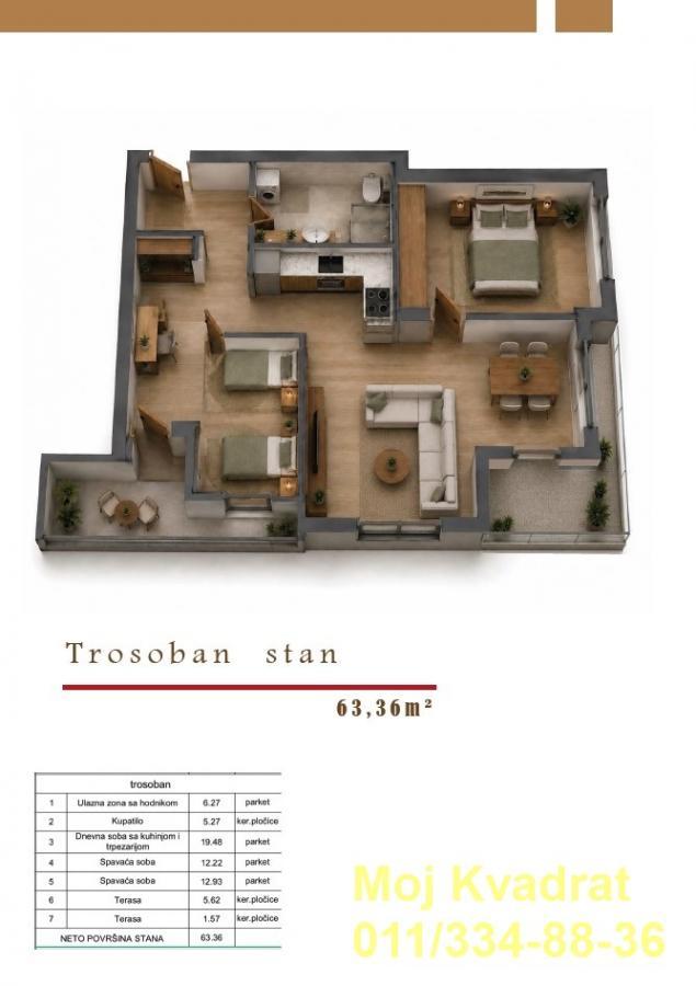 Zvezdara - Cvetkova pijaca, 63m2