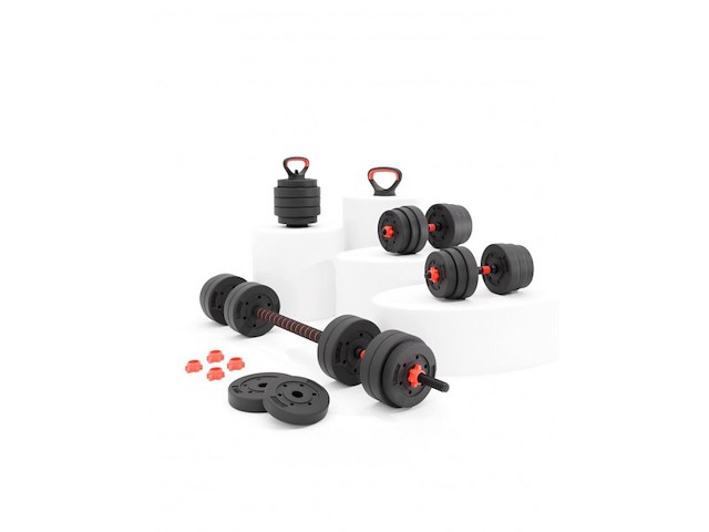 KSIX BMANC01N50 SET Tegova 50KG, DISKOVI, BUČICE, ŠIPKA, KETLBEL, CRNI