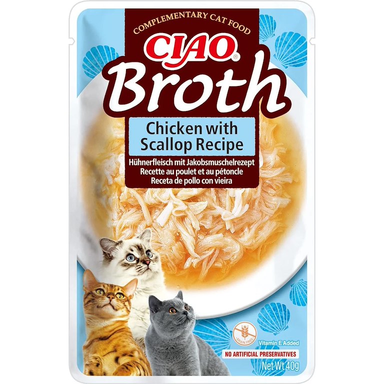 OUTLET CIAO Broth za mačke, piletina i školjke u čorbi, 40g