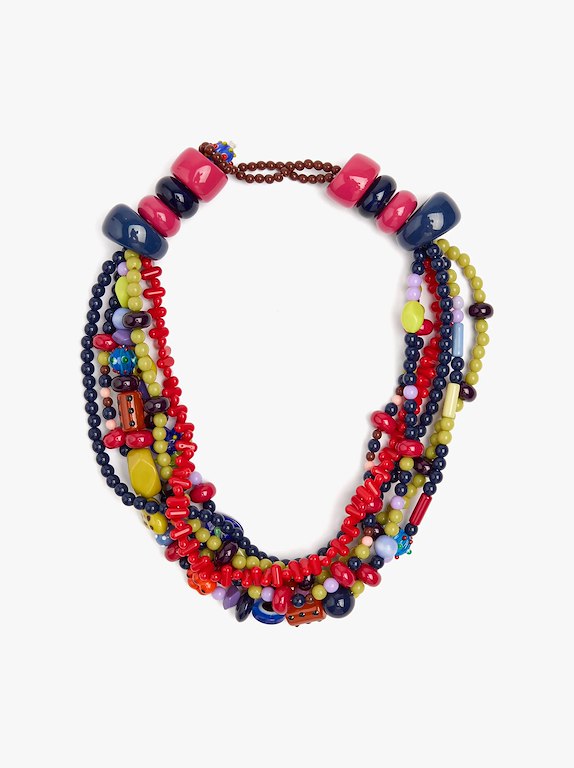 MULTI-COLLAR NECKLACE WITH MULTICOLOR DANGLING GLASS BEADS