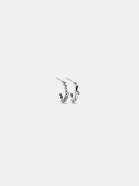 HOOP EARRINGS WITH CUBIC ZIRCONIA, SILVER PLATED - 925 STERLING SILVER