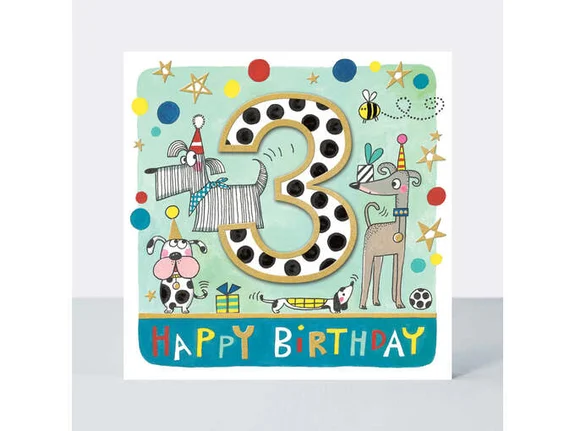 Rachel Ellen Čestitka Age 3 Boy/Dogs birthday card