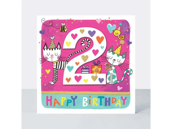 Rachel Ellen Čestitka Age 2 Girl/Cats birthday card