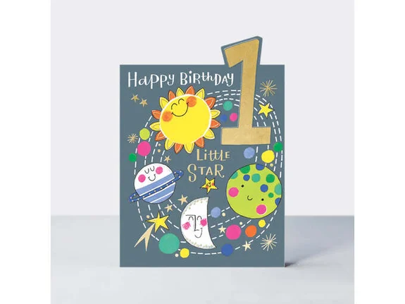 Rachel Ellen Čestitka Age 1 Boy Birthday Card Planet