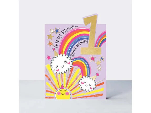 Rachel Ellen Čestitka Age 1 Birthday Card Girl Rainbows