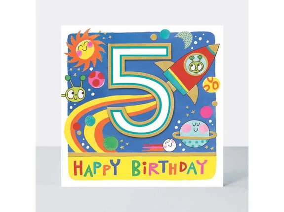 Rachel Ellen Čestitka Age 5 Boy/Rocket birthday card